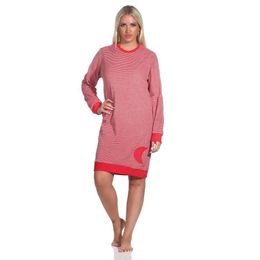 Normann Nachthemd Damen Frottee Nachthemd mit Bündchen im Tupfen- und Ringeldesign