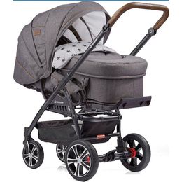 Gesslein Kombi-Kinderwagen F4 Air+, schwarz/tabak, grau meliert/Sterne grau, mit Tragetasche C2 Compact & Handbremse, grau|schwarz