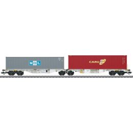 Märklin Märklin Güterwagen Doppel-Containertragwagen Bauart Sggrss 80 - 47811, Spur H0, Made in Europe, bunt|grau|rot
