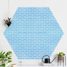 Bilderwelten Hexagon Tapete Vliestapete Motiv Steinoptik blau - Pastellblaue Ziegelwand - Beton Wohnzimmer Schlafzimmer