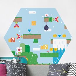 Bilderwelten Hexagon Tapete Vliestapete Vintage Wandtapete blau - Retro Game Klassiker - Retro Jugendzimmer