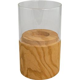 RIFFELMACHER & WEINBERGER Teelichthalter Holzdesign, Weihnachtsdeko, Natur-Look, Windlicht, aus Porzellan & Glas, Höhe 19 cm, braun