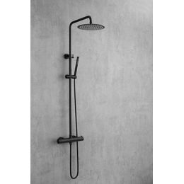 Welltime Duschsystem Rainshower, 1 Strahlart(en), Edelstahl, Überkopfbrause mit Ø250mm, stabförmige Handbrause, schwarz
