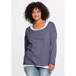 sheego by Joe Browns Große Größen: Langarmshirt im Layeringlook, mit Rollkanten, indigo, Gr.58