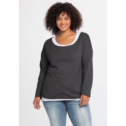 sheego by Joe Browns Große Größen: Langarmshirt im Layeringlook, mit Rollkanten, anthrazit, Gr.42