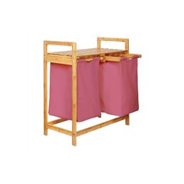 Lumaland Ausziehwäschekorb Bambus mit 2 ausziehbaren Wäschesäcken 73x64x33cm (Sitzbank + Wäschekorb)