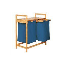 Lumaland Ausziehwäschekorb Bambus mit 2 ausziehbaren Wäschesäcken 73x64x33cm (Sitzbank + Wäschekorb)