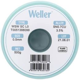 Weller WSW SC L0 Lötzinn, bleifrei Spule Sn0,7Cu 500 g 0.5 mm