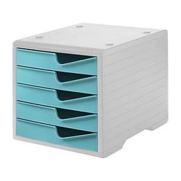 Styro Schubladenbox Styroswingbox aqua 275-8430.5281, DIN C4 mit 5 Schubladen