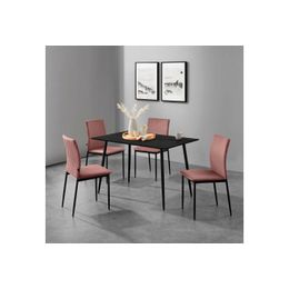LEONIQUE Essgruppe Pavia + Eadwine, (Spar-Set, 5-tlg., Tisch mit 4 Stühlen), Esszimmerstühle mit Kunstleder oder Samtstoff, rosa