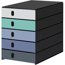Styro Schubladenbox Styroval pro Emotions Gletscher weiß, grün, blau, grau 14-8000.GL, DIN C4 mit 5 Schubladen