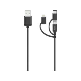 Hama Micro-USB-Kabel, 3in1, inkl. Adapter auf USB-C & Lightning, 0.75 m Kabel, 0,75