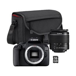 Canon EOS 2000D Kit + Tasche SB130 und Speicherkarte SD 16GB Spiegelreflexkamera, 24,1 Megapixel, 18-55 mm Objektiv (EF-S), WLAN, Schwarz