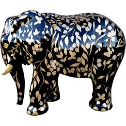 Casa Padrino Skulptur Designer Deko Skulptur Elefant mit Glitzer Look Schwarz / Gold 90 x H. 70 cm