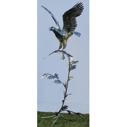 Casa Padrino Skulptur Luxus Gartendeko Edelstahl Skulptur Adler auf Ast Silber 100 x 92 x H. 210 cm