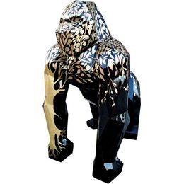 Casa Padrino Skulptur Designer Deko Skulptur Gorilla Affe mit Glitzer Look Schwarz / Gold 118 x 78 x H. 128 cm
