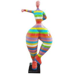 Casa Padrino Skulptur Designer Deko Skulptur Frau beim Sport Mehrfarbig Gestreift H. 85 cm