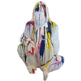 Casa Padrino Skulptur Designer Deko Skulptur Gorilla Affe Weiß / Mehrfarbig H. 110 cm