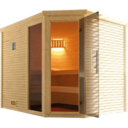 Weka Sauna Cubilis, BxTxH: 248 x 198 x 205 cm, 45 mm, (Set) 7,5 kW-Ofen mit digitaler Steuerung, beige