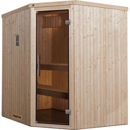 Weka Sauna Varberg, BxTxH: 194 x 177 x 199 cm, 68 mm, (Set) 7,5 kW-Ofen mit digitaler Steuerung, beige