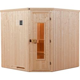 Weka Sauna Varberg, BxTxH: 194 x 194 x 199 cm, 68 mm, (Set) 7,5 kW Bio-Ofen mit digitaler Steuerung, beige