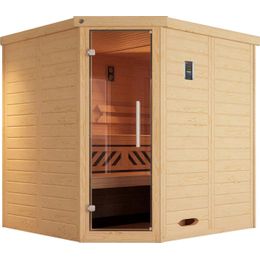 Weka Sauna Kemi, BxTxH: 195 x 195 x 200 cm, 45 mm, (Set) 7,5 kW-Ofen mit digitaler Steuerung, beige