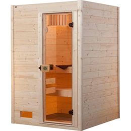 Weka Sauna Valida, BxTxH: 139 x 139 x 203,5 cm, 38 mm, (Set) 4,5 kW-Ofen mit digitaler Steuerung, beige
