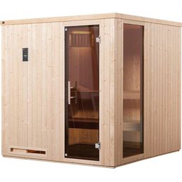 Weka Sauna Halmstad, BxTxH: 194 x 177 x 199 cm, 68 mm, (Set) 7,5 kW-Ofen mit digitaler Steuerung, beige