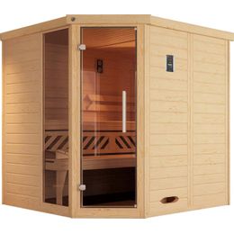 Weka Sauna Kemi, BxTxH: 195 x 195 x 200 cm, 45 mm, (Set) 7,5 kW-Ofen mit digitaler Steuerung, beige