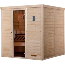 Weka Sauna Kemi, BxTxH: 195 x 193 x 200 cm, 45 mm, (Set) 7,5 kW Bio-Ofen mit digitaler Steuerung, beige