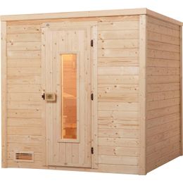 Weka Sauna Bergen, BxTxH: 195,5 x 178 x 205 cm, 45 mm, (Set) 7,5 kW-Ofen mit digitaler Steuerung, beige