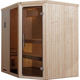 Weka Sauna Varberg, BxTxH: 194 x 177 x 199 cm, 68 mm, (Set) 7,5 kW Bio-Ofen mit digitaler Steuerung, beige