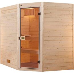 Weka Sauna Valida, BxTxH: 239 x 189 x 203,5 cm, 38 mm, (Set) 9 kW-Ofen mit integrierter Steuerung, beige