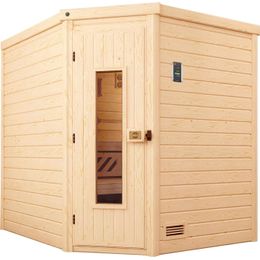 Weka Sauna Turku, BxTxH: 198 x 198 x 205 cm, 45 mm, (Set) 7,5 kW-Ofen mit digitaler Steuerung, beige