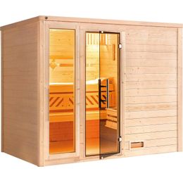 Weka Sauna Bergen, BxTxH: 245,5 x 195 x 205 cm, 45 mm, (Set) 7,5 kW Bio-Ofen mit digitaler Steuerung, beige