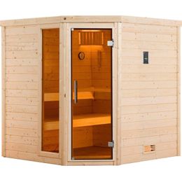Weka Sauna Turku, BxTxH: 198 x 198 x 205 cm, 45 mm, (Set) 7,5 kW-Ofen mit digitaler Steuerung, beige
