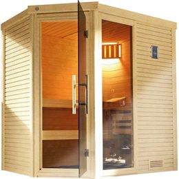 Weka Sauna Cubilis, BxTxH: 198 x 198 x 205 cm, 45 mm, (Set) 7,5 kW-Ofen mit digitaler Steuerung, beige