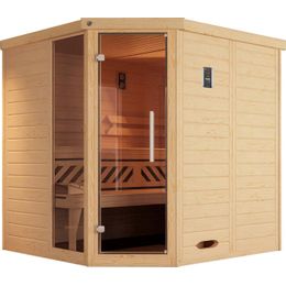 Weka Sauna Kemi, BxTxH: 195 x 195 x 200 cm, 45 mm, (Set) 7,5 kW Bio-Ofen mit digitaler Steuerung, beige