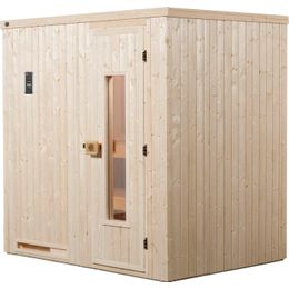 Weka Sauna Halmstad, BxTxH: 194 x 144 x 199 cm, 68 mm, (Set) 7,5 kW Bio-Ofen mit digitaler Steuerung, beige
