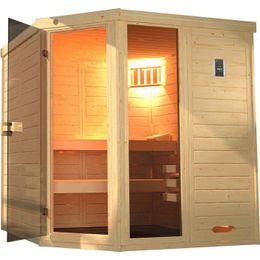 Weka Sauna Laukkala, BxTxH: 192 x 144 x 200 cm, 38 mm, (Set) 7,5 kW Bio-Ofen mit digitaler Steuerung, beige