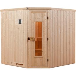 Weka Sauna Varberg, BxTxH: 194 x 194 x 199 cm, 68 mm, (Set) 7,5 kW-Ofen mit digitaler Steuerung, beige