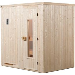 Weka Sauna Halmstad, BxTxH: 194 x 144 x 199 cm, 68 mm, (Set) 7,5 kW-Ofen mit digitaler Steuerung, beige