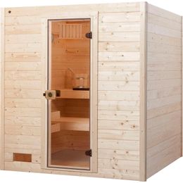 Weka Sauna Valida, BxTxH: 189 x 189 x 203,5 cm, 38 mm, (Set) 9 kW-Ofen mit integrierter Steuerung, beige