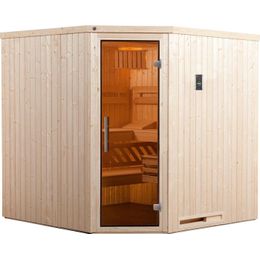 Weka Sauna Varberg, BxTxH: 194 x 194 x 199 cm, 68 mm, (Set) 7,5 kW Bio-Ofen mit digitaler Steuerung, beige
