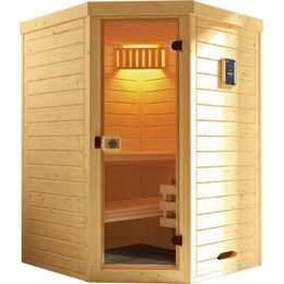 Weka Sauna Laukkala, BxTxH: 144 x 144 x 200 cm, 38 mm, (Set) 3,6 kW-Ofen mit digitaler Steuerung, beige