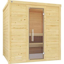 Weka Sauna Bergen, BxTxH: 195,5 x 178 x 205 cm, 45 mm, (Set) 7,5 kW-Ofen mit digitaler Steuerung, beige