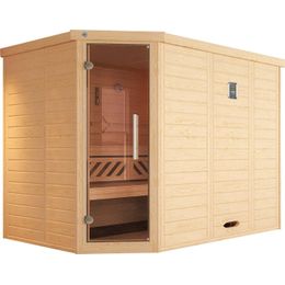 Weka Sauna Kemi, BxTxH: 245 x 195 x 200 cm, 45 mm, (Set) 7,5 kW Bio-Ofen mit digitaler Steuerung, beige