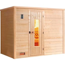 Weka Sauna Bergen, BxTxH: 245,5 x 195 x 205 cm, 45 mm, (Set) 7,5 kW-Ofen mit digitaler Steuerung, beige