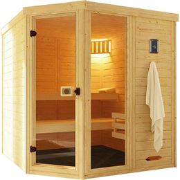 Weka Sauna Laukkala, BxTxH: 192 x 192 x 200 cm, 38 mm, (Set) 7,5 kW-Ofen mit digitaler Steuerung, beige