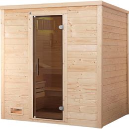 Weka Sauna Bergen, BxTxH: 195,5 x 145 x 205 cm, 45 mm, (Set) 7,5 kW Bio-Ofen mit digitaler Steuerung, beige